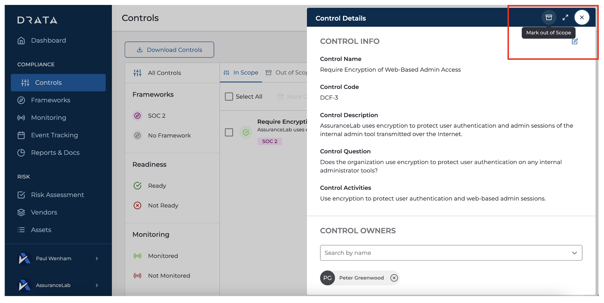 Control scoping in Drata